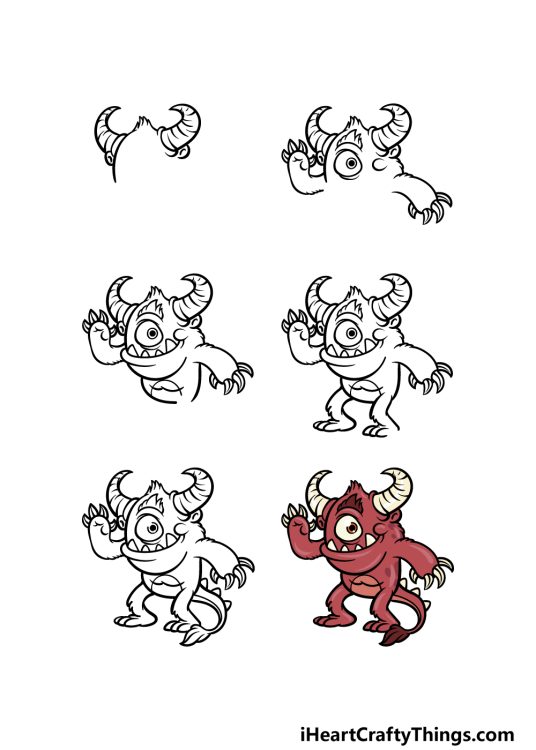 Cartoon Monster Drawing - How To Draw A Cartoon Monster Step By Step