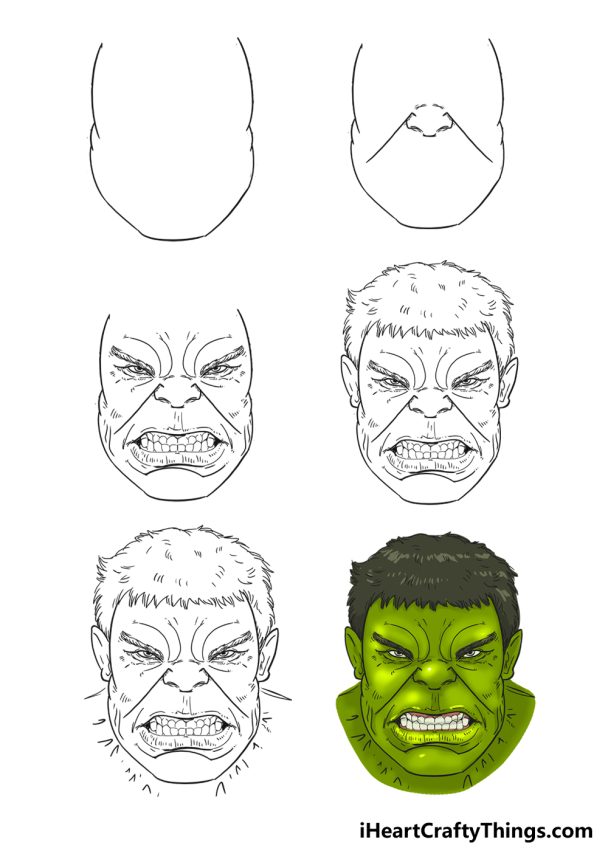 How To Draw Hulk's Face Step By Step!
