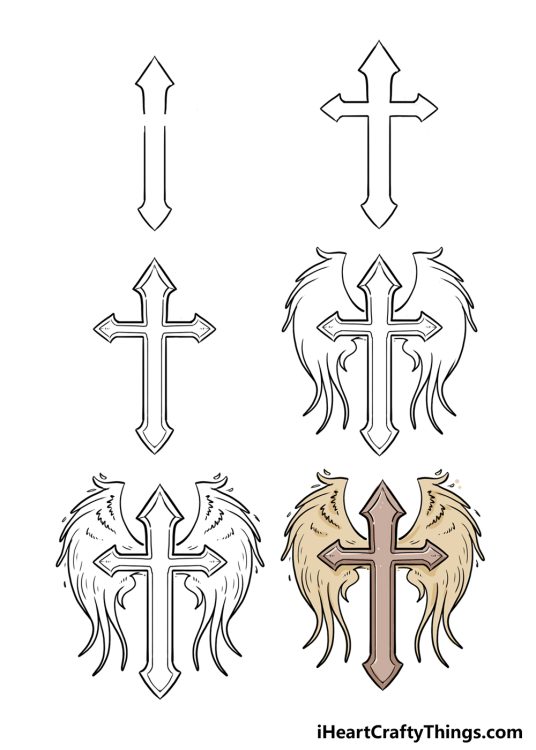 How To Draw A Cross With Wings Step By Step!