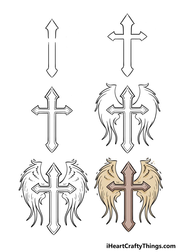 How To Draw A Cross With Wings Step By Step!